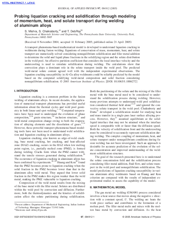 (PDF) Probing liquation cracking and solidification through modeling of ...