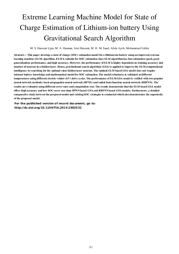 (PDF) Extreme Learning Machine Model for State-of-Charge Estimation of Lithium-Ion Battery Using ...