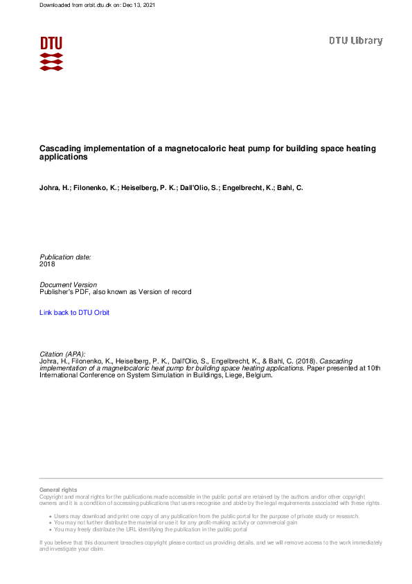 (PDF) Cascading implementation of a magnetocaloric heat pump for ...