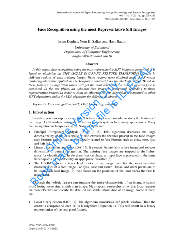 Pdf Face Recognition Using The Most Representative Sift Images