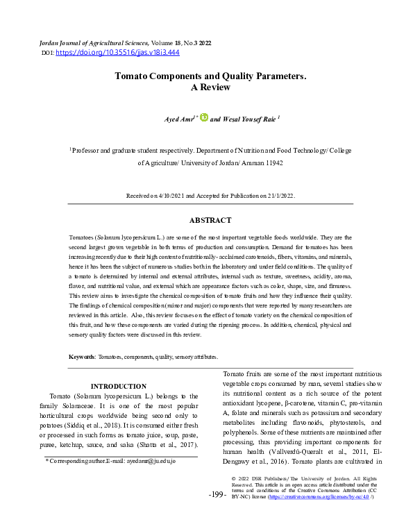 (PDF) Tomato Components and Quality Parameters. A Review