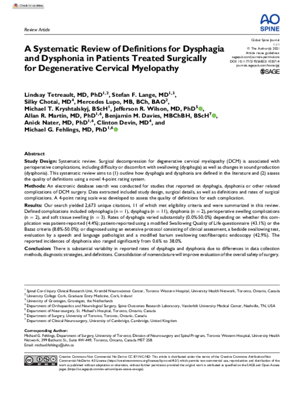 (PDF) A Systematic Review of Definitions for Dysphagia and Dysphonia in ...