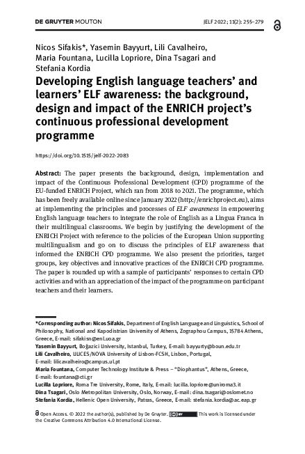 (PDF) Developing English language teachers’ and learners’ ELF awareness ...
