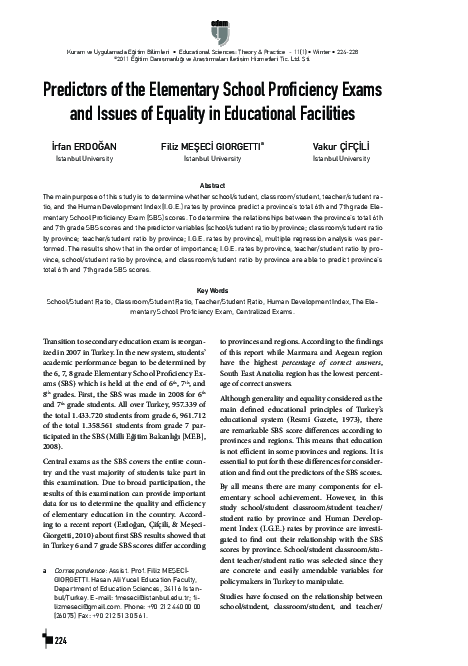 (PDF) Predictors of the Elementary School Proficiency Exams and Issues ...