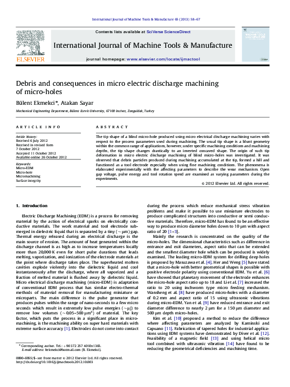 (PDF) Debris and consequences in micro electric discharge machining of ...