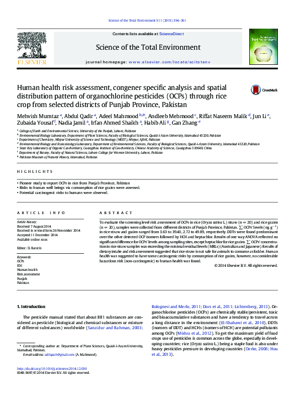 (PDF) Human health risk assessment, congener specific analysis and ...