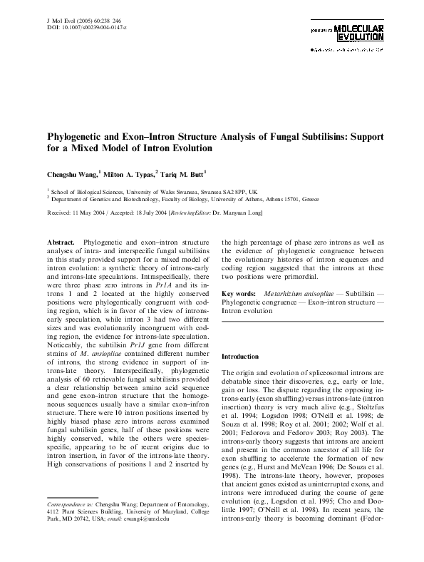 (PDF) Phylogenetic and Exon?Intron Structure Analysis of Fungal ...