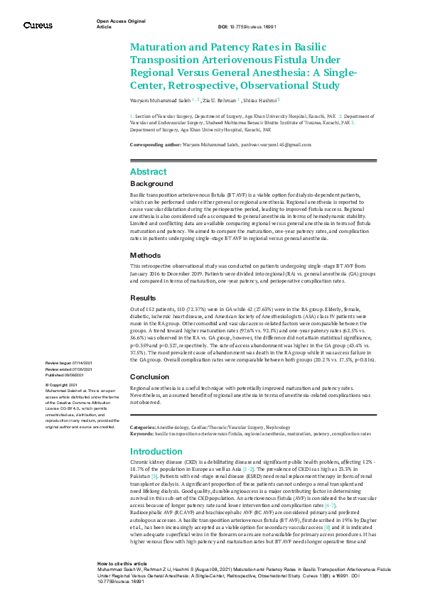 (PDF) Maturation and Patency Rates in Basilic Transposition ...