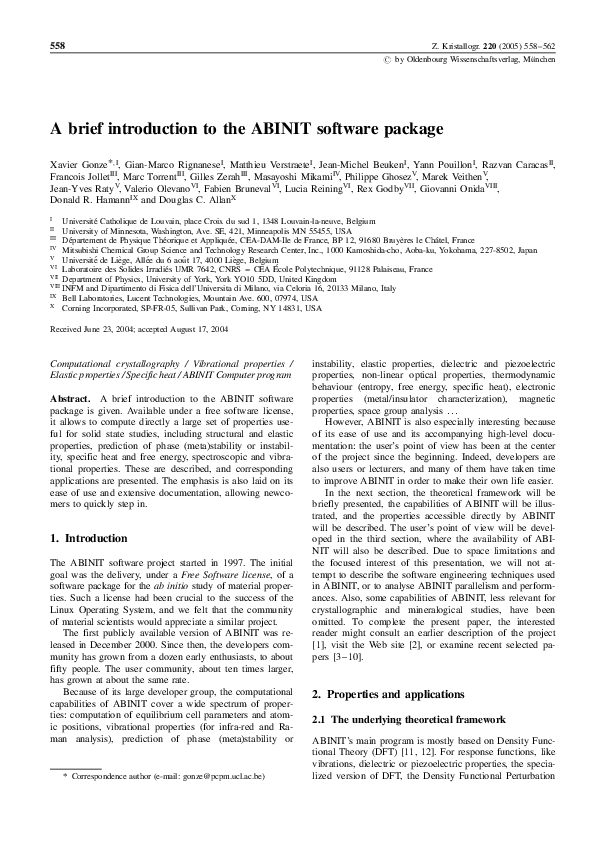(PDF) A brief introduction to the ABINIT software package
