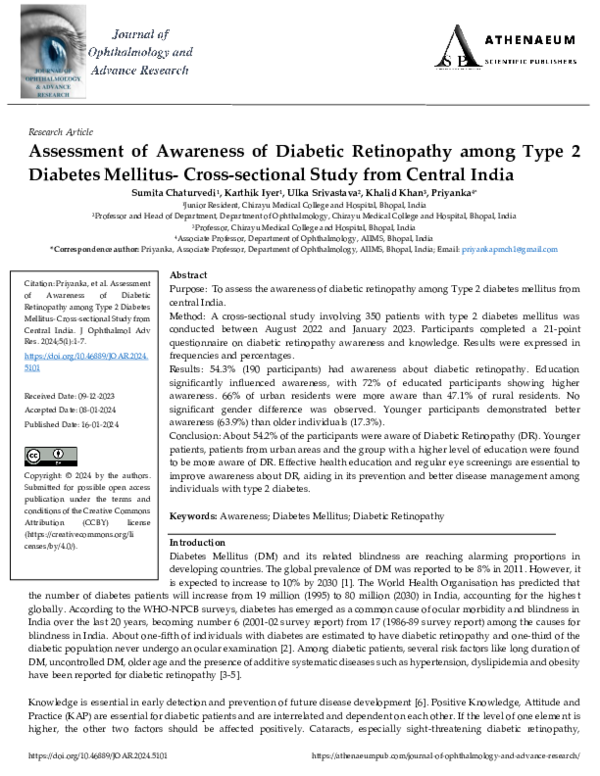 (PDF) Assessment of Awareness of Diabetic Retinopathy among Type 2 ...