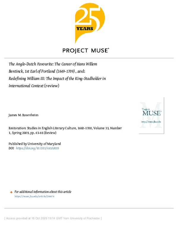 (PDF) The Anglo-Dutch Favourite: The Career of Hans Willem Bentinck ...