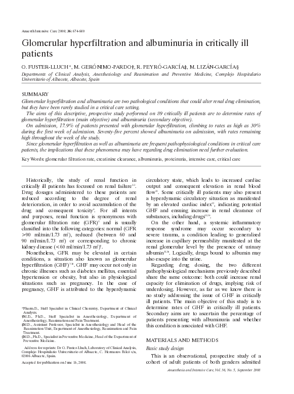(PDF) Glomerular Hyperfiltration and Albuminuria in Critically ILL Patients