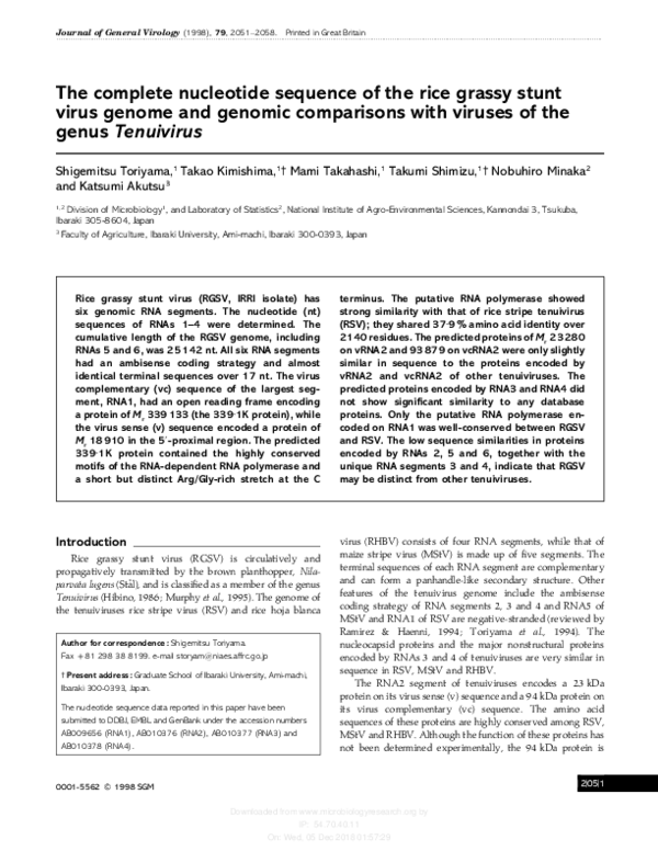 (PDF) The complete nucleotide sequence of the rice grassy stunt virus ...
