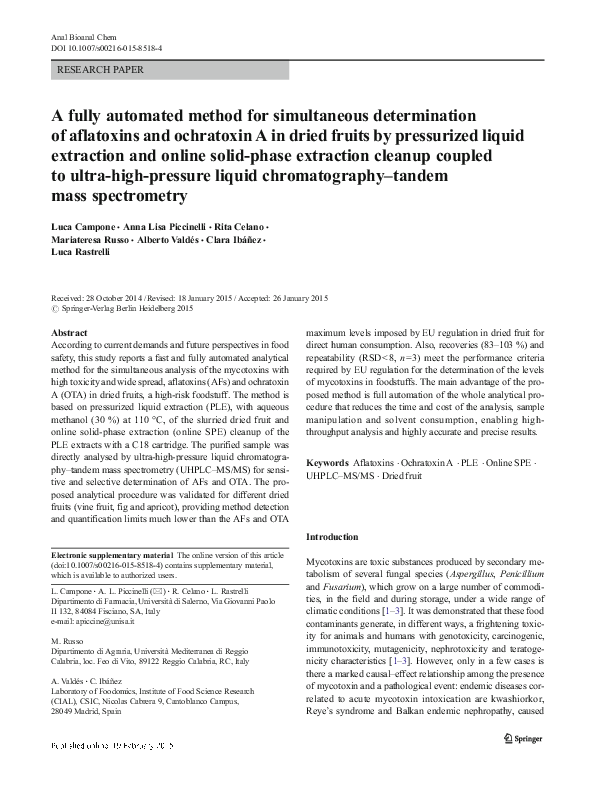 (PDF) A fully automated method for simultaneous determination of aflatoxins and ochratoxin A in ...