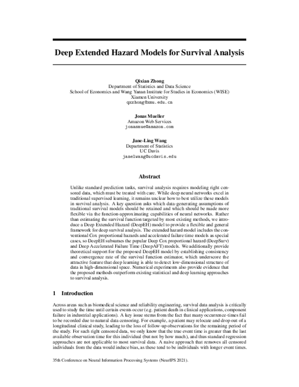 (PDF) Deep Extended Hazard Models for Survival Analysis