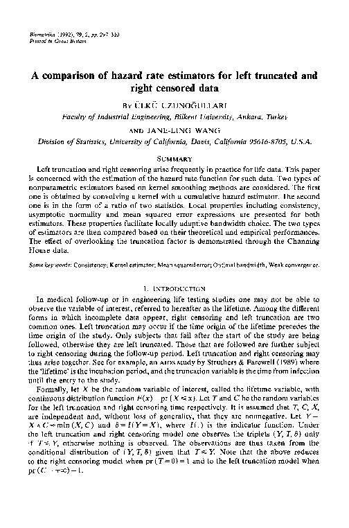 (PDF) A comparison of hazard rate estimators for left truncated and right censored data