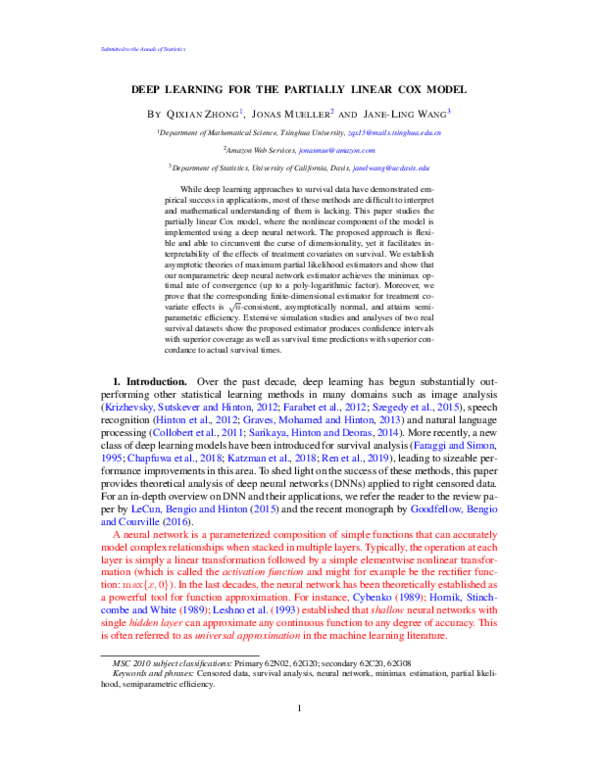 (PDF) Deep learning for the partially linear Cox model