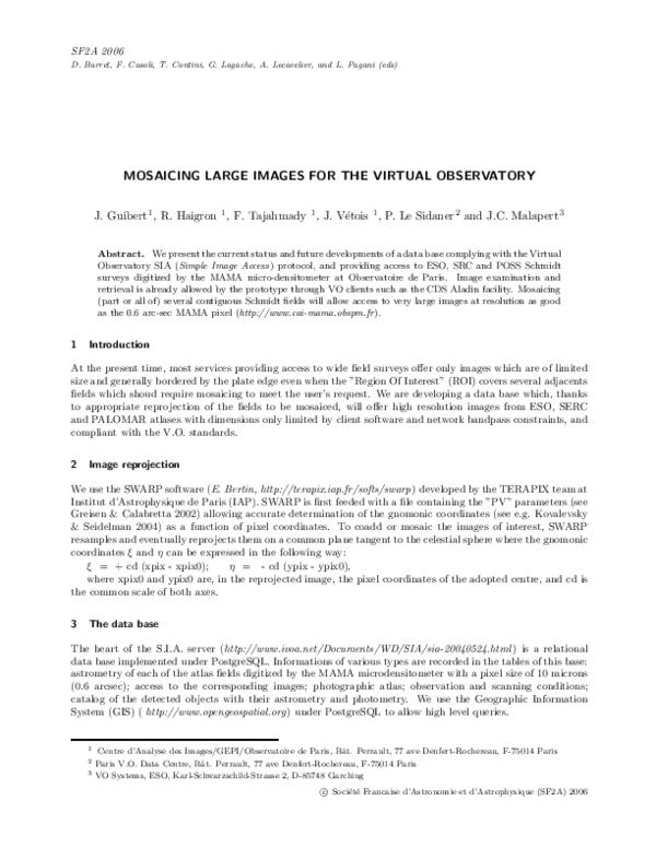 (PDF) Mosaicing Large Images for Virtual Observatory Access