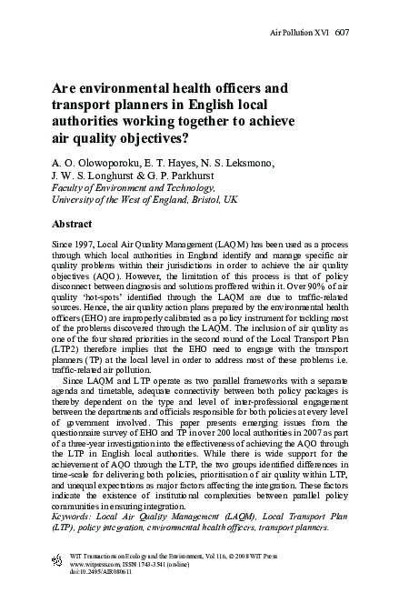 (PDF) Are environmental health officers and transport planners in ...