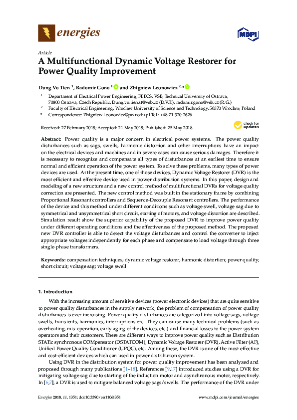 (PDF) Multifunctional Dynamic Voltage Restorer for Power Quality ...