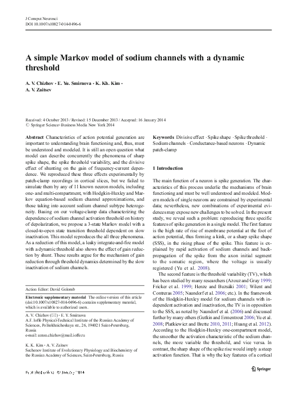 (PDF) A simple Markov model of sodium channels with a dynamic threshold