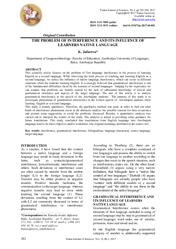 (PDF) The problem of interference and its influence of learners native language
