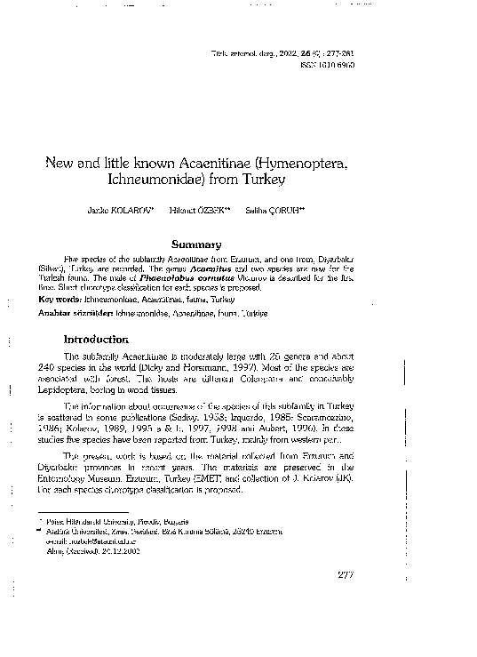 (PDF) Turkiye'nin yeni ve az bilinen Acaenitinae (Hymenoptera ...
