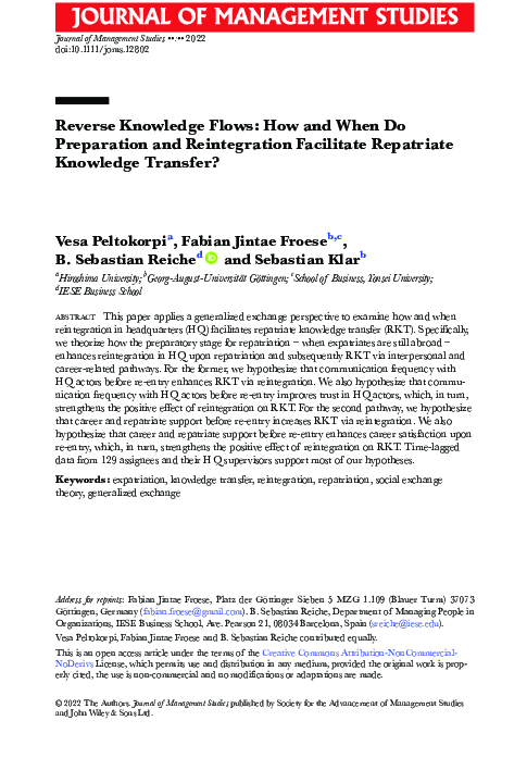 (PDF) Reverse Knowledge Flows: How and When Do Preparation and ...