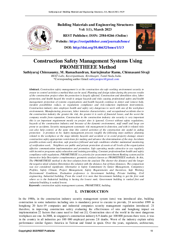 (PDF) Construction Safety Management Systems Using Promethee Method