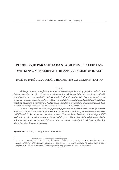 (PDF) The comparison of stability parameters according to the Finlay ...