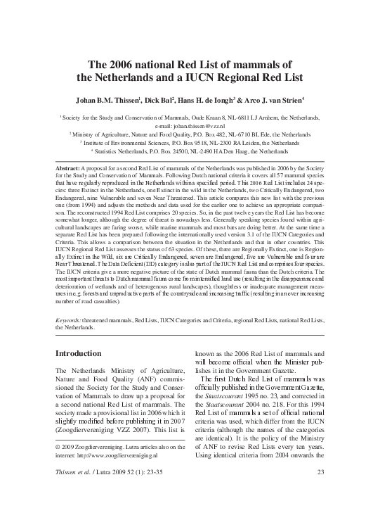 (PDF) The 2006 national Red list of mammals of the Netherlands and a ...
