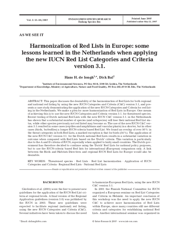 (PDF) AS WE SEE IT:Harmonization of Red Lists in Europe: some lessons ...