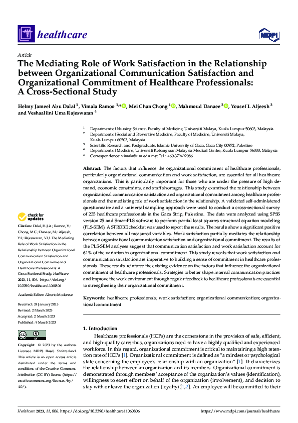 Pdf The Mediating Role Of Work Satisfaction In The Relationship Between Organizational