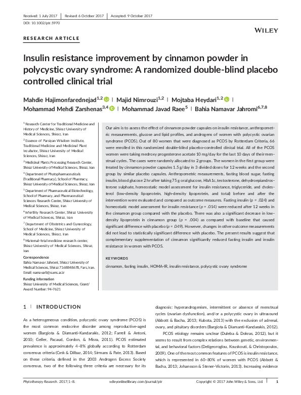(PDF) Insulin resistance improvement by cinnamon powder in polycystic ovary syndrome: A ...
