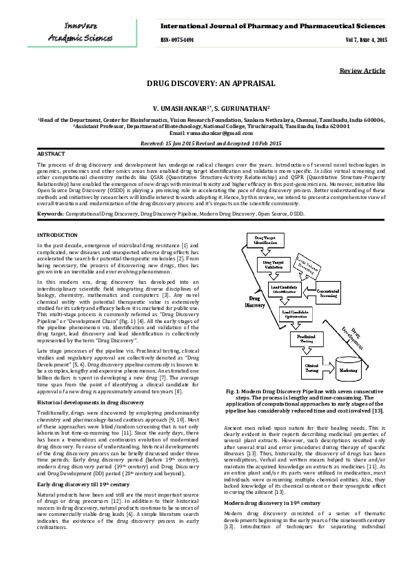 (PDF) DRUG DISCOVERY: AN APPRAISAL Review Article