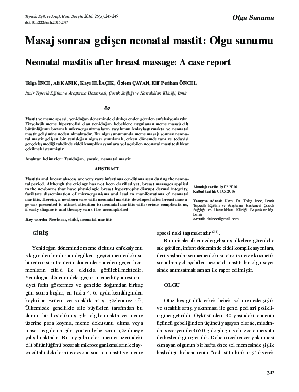 (PDF) Neonatal Mastitis After Breast Massage: A Case Report