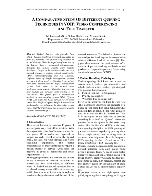 (PDF) A comparative study of different queuing techniques in VOIP, video conferencing and file ...
