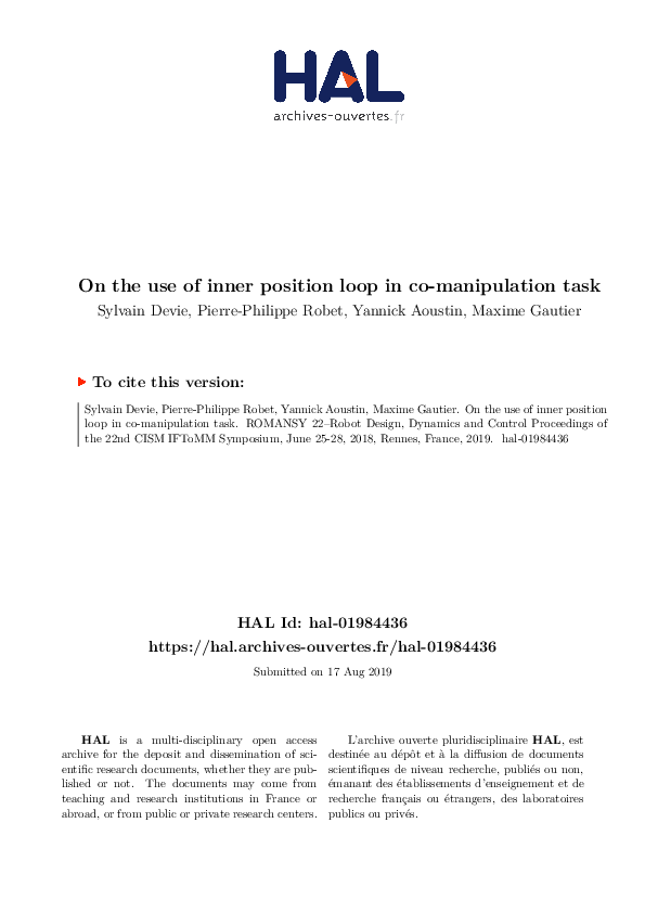 (PDF) On the Use of Inner Position Loop in Co-manipulation Task