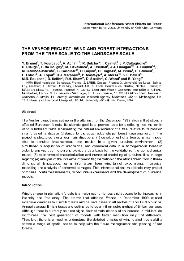 (PDF) The venfor project: wind and forest interactions from the tree scale to the landscape scale