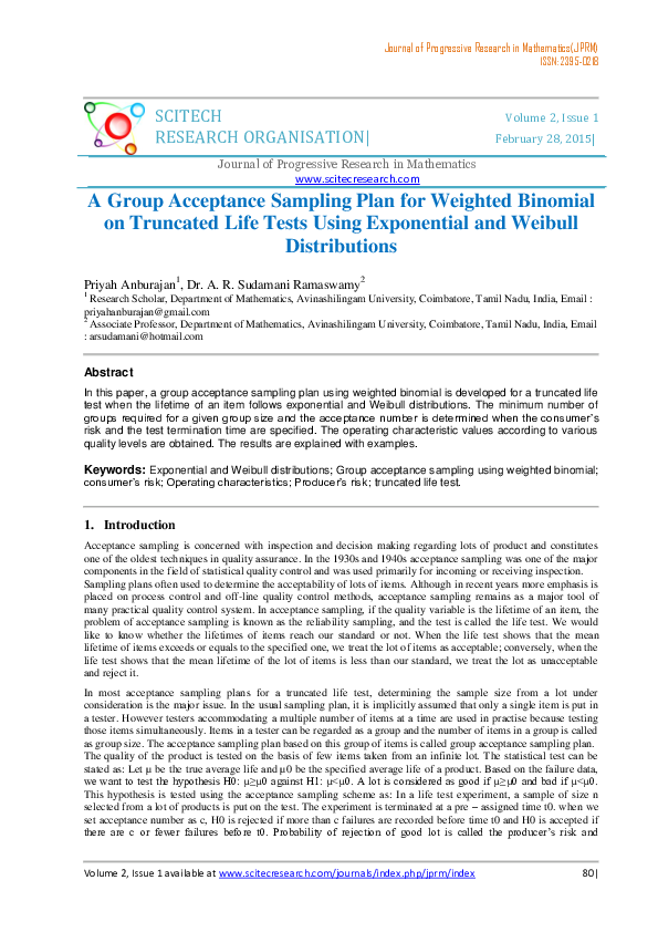 (PDF) A Group Acceptance Sampling Plan for Weighted Binomial on ...