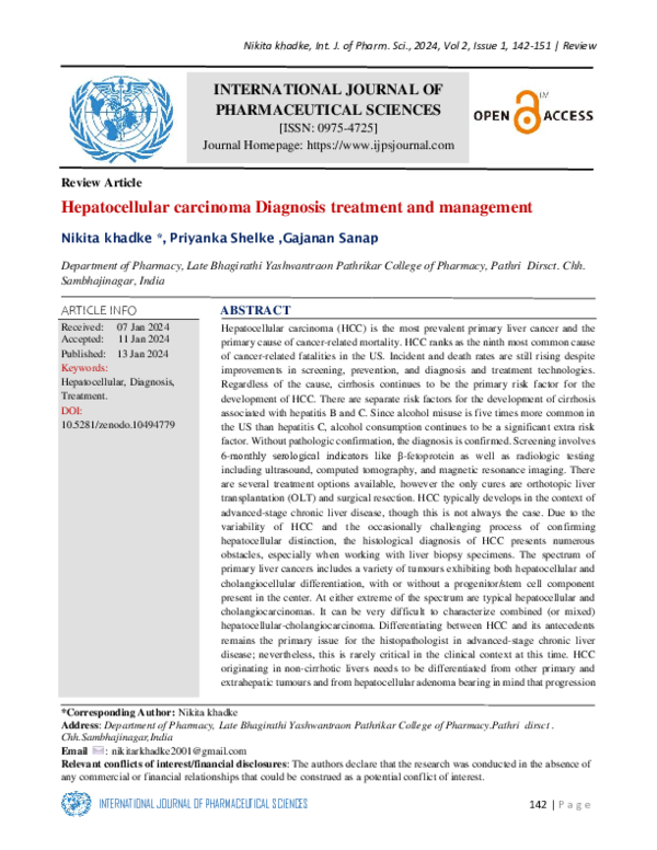 (PDF) Hepatocellular carcinoma Diagnosis treatment and management