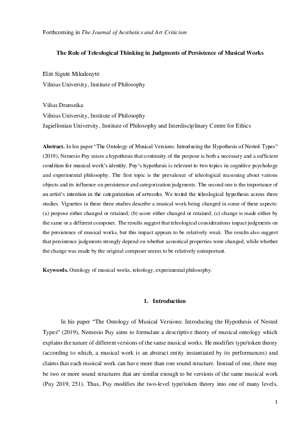 (PDF) The Role of Teleological Thinking in Judgments of Persistence of ...