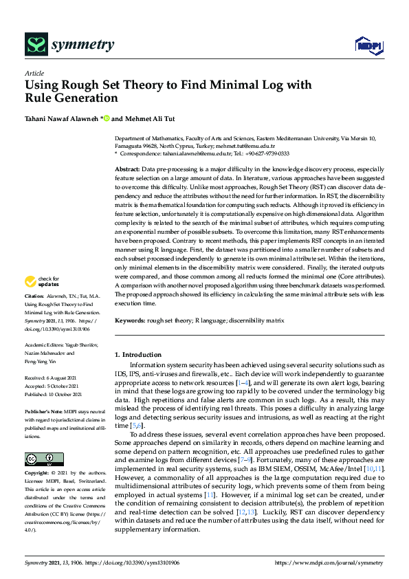 Pdf Using Rough Set Theory To Find Minimal Log With Rule Generation 6292