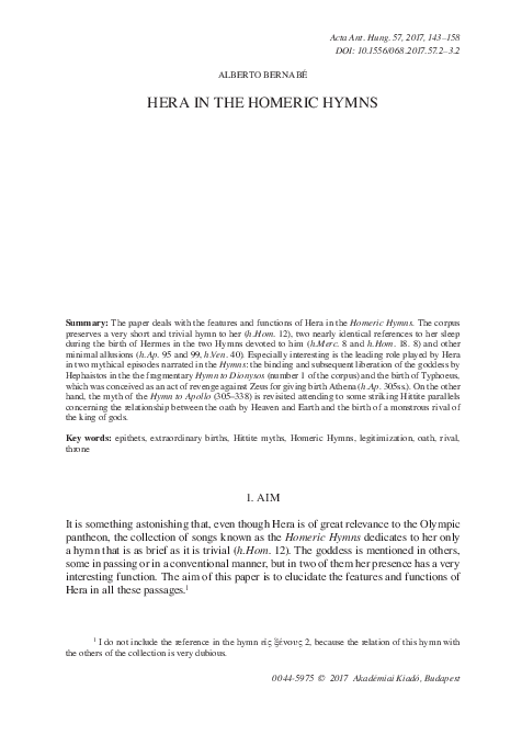 (PDF) Hera in the Homeric Hymns