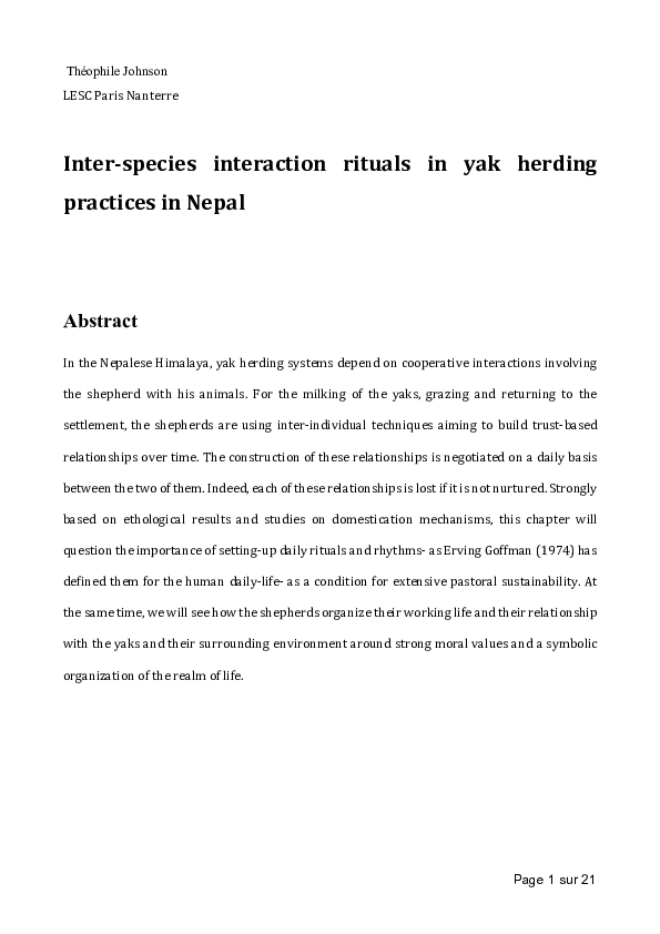 (PDF) Inter-species Interaction Rituals in Yak Herding Practices in Nepal