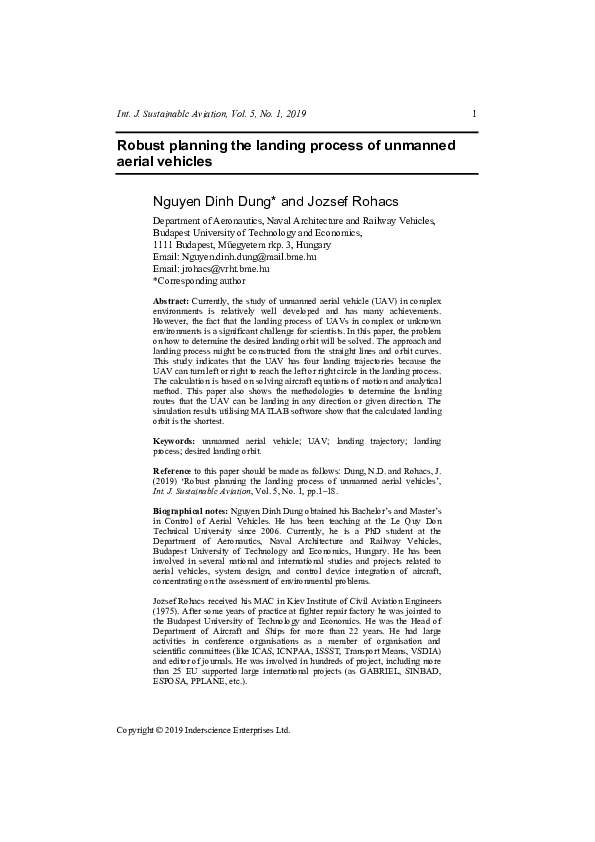 (PDF) Robust planning the landing process of unmanned aerial vehicles