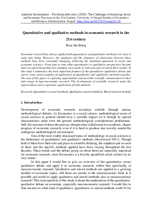 (PDF) Quantitative and qualitative methods in economic research in the ...