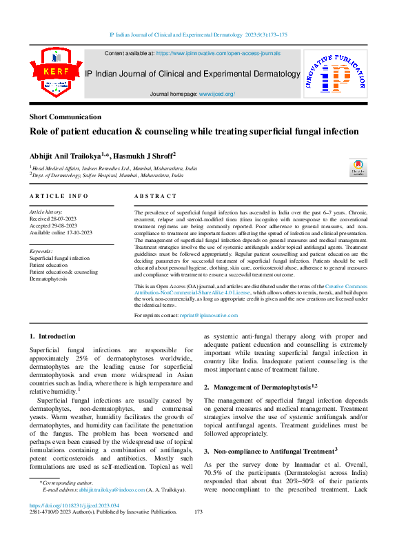 (PDF) Role of patient education & counseling while treating superficial ...