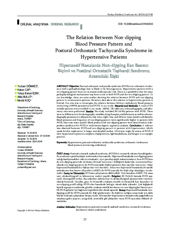 (PDF) The Relation Between Non-dipping Blood Pressure Pattern and ...