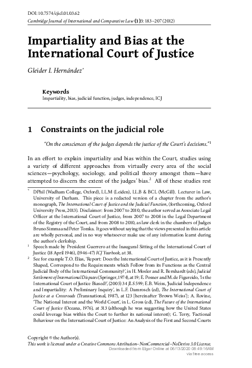 (PDF) Impartiality and Bias at the International Court of Justice